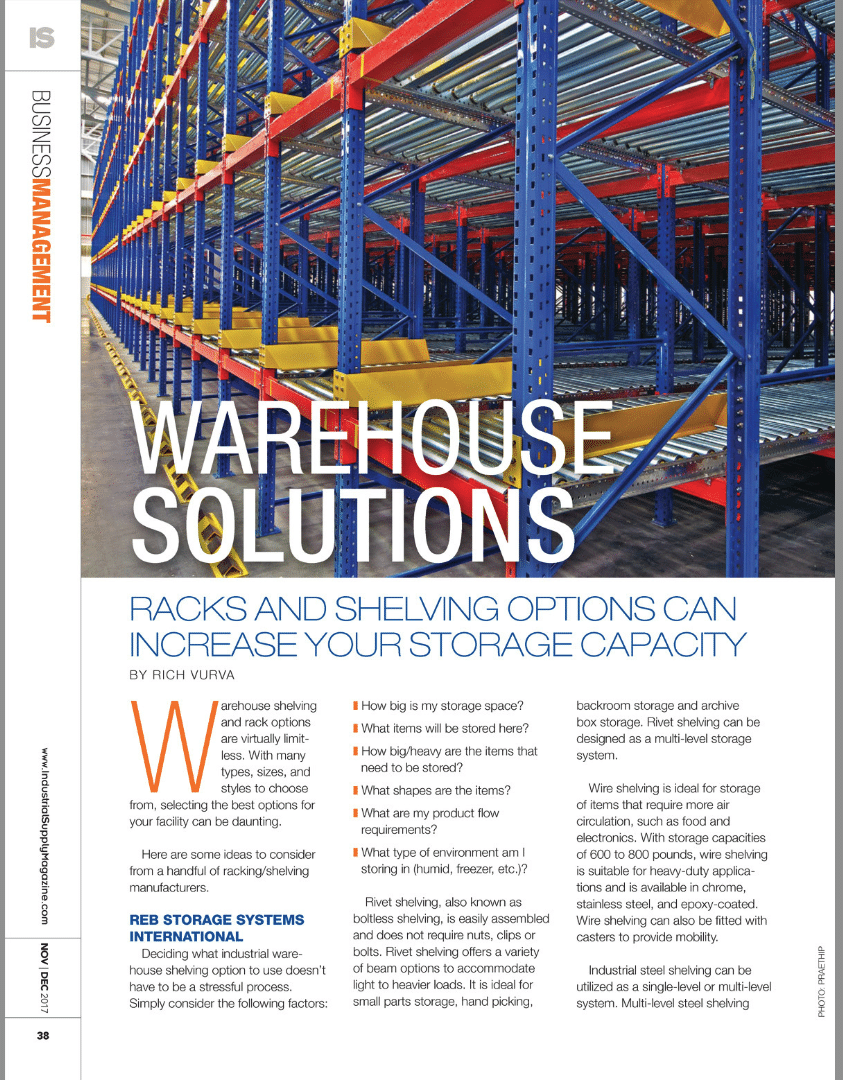 REB highlighted in Industrial Supply Magazine | REB Storage Systems
